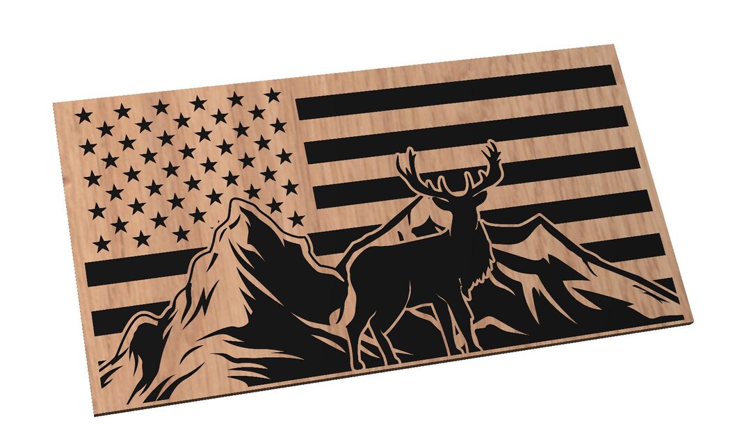 Wooden Mountain and Buck American Flag Sign USA - Etsy