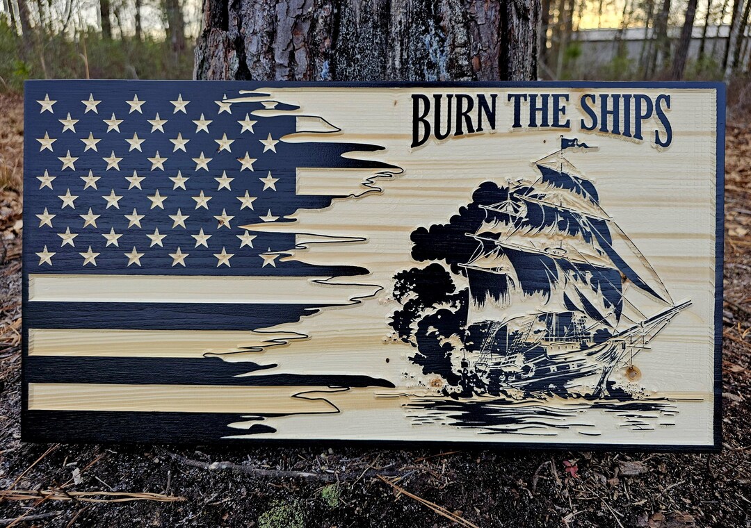 Wooden Burn the Ships Tattered Flag Sign USA - Etsy