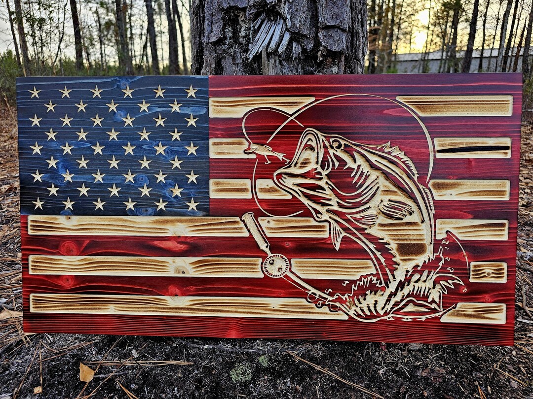 Wooden Bass Fishing Flag Sign USA - Etsy