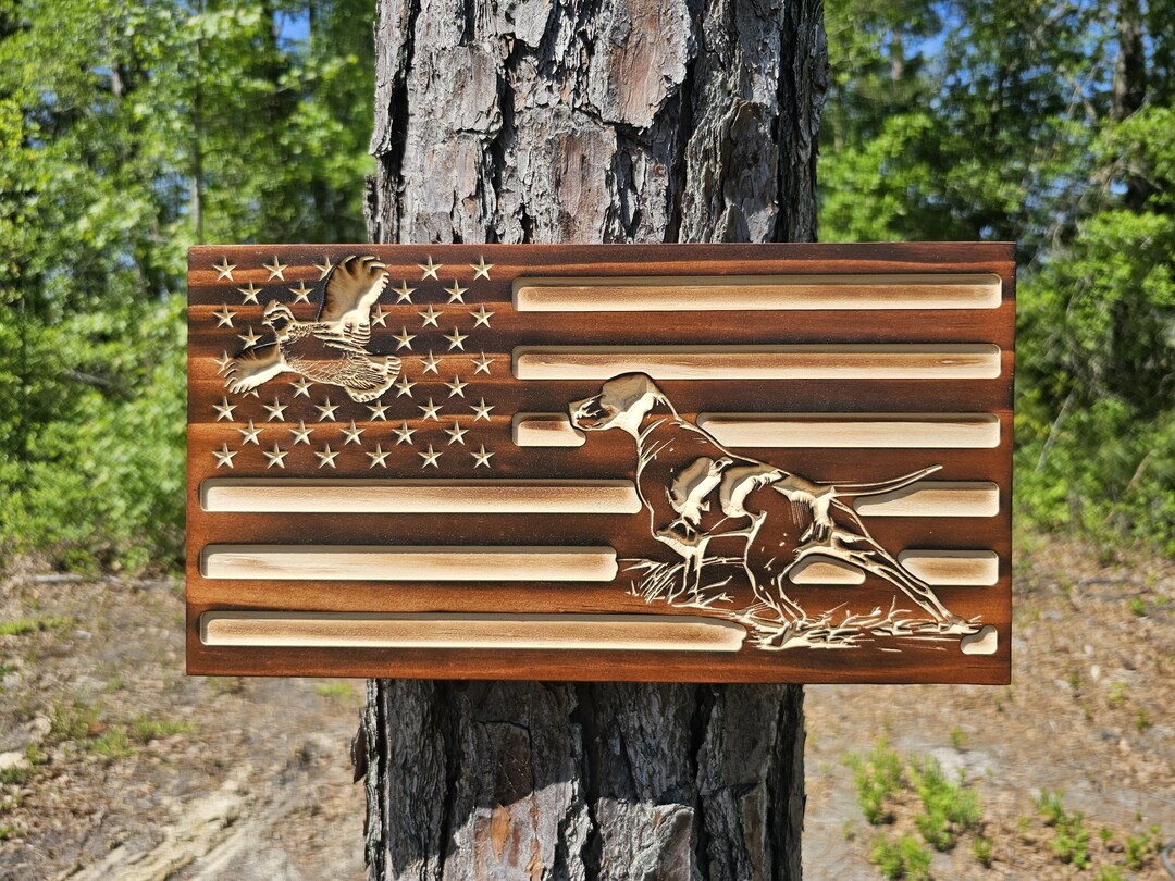 Wooden Pointer and Quail Hunting Dog American Flag Sign USA - Etsy