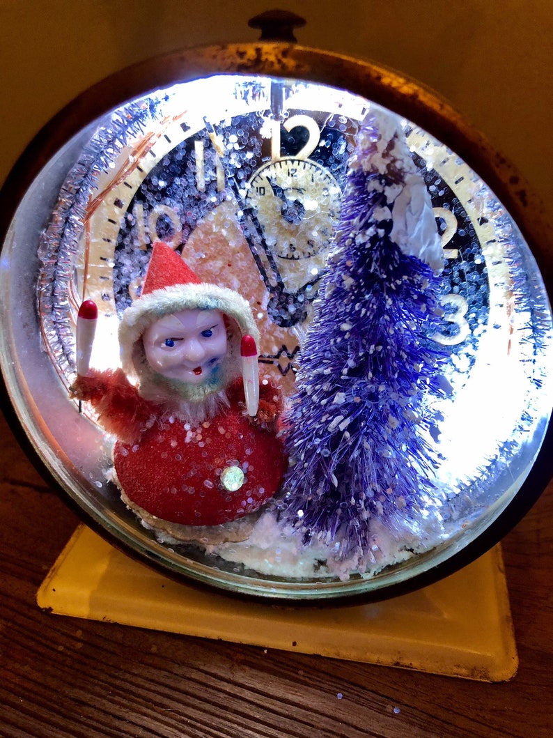 Sweet Little Vintage Elf Christmas Tree in Lighted Alarm Clock Decor - Etsy