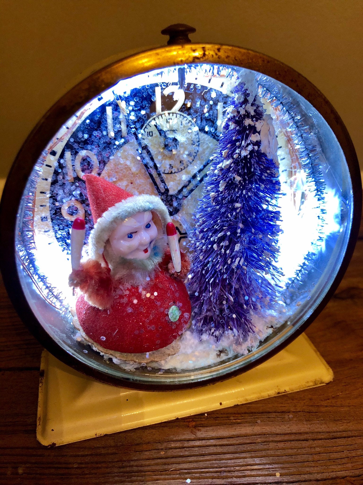 Sweet Little Vintage Elf Christmas Tree in Lighted Alarm Clock Decor - Etsy