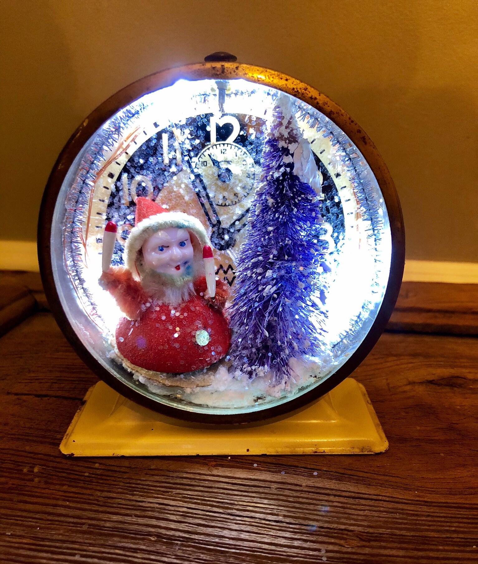 Sweet Little Vintage Elf Christmas Tree in Lighted Alarm Clock - Etsy