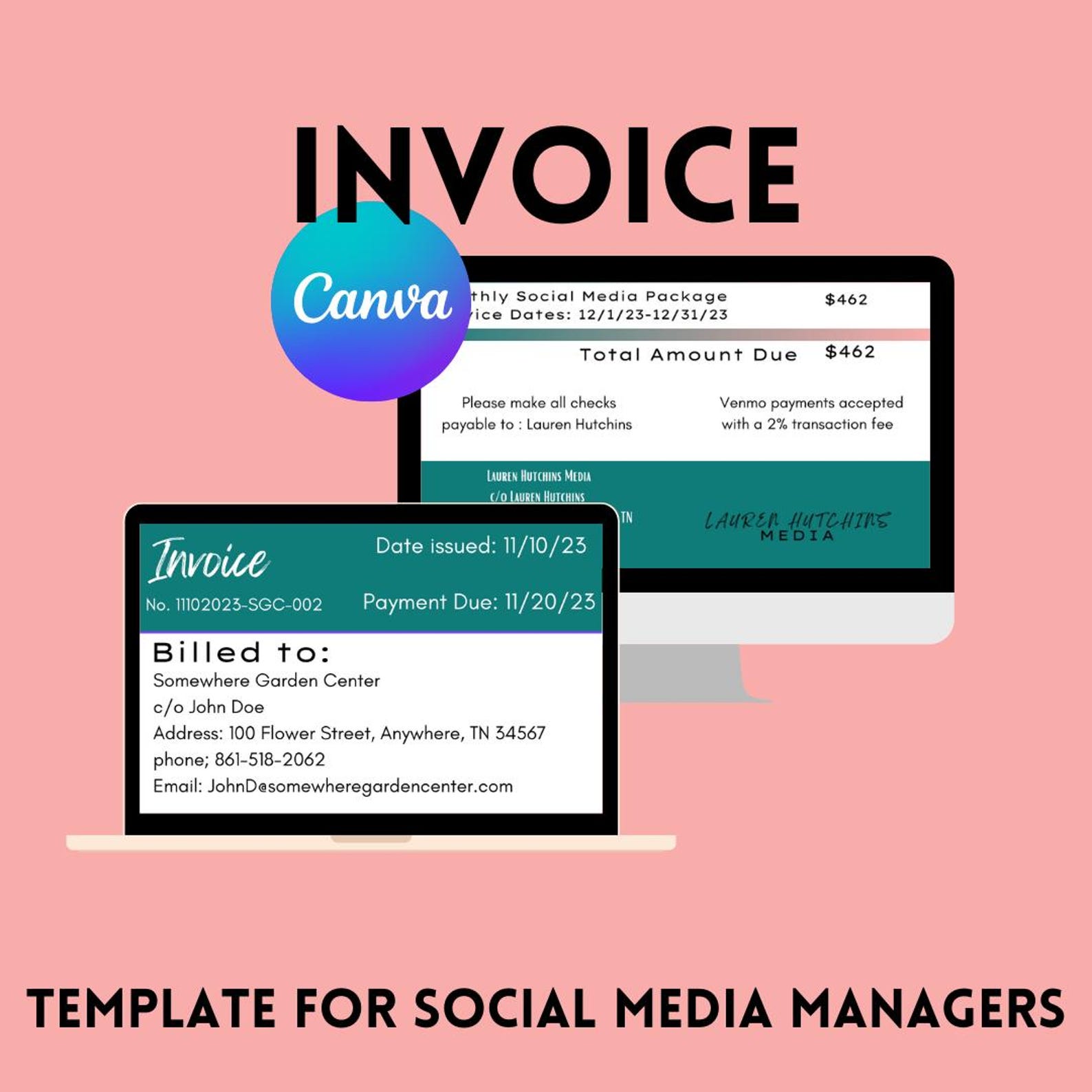 Client Invoice for Social Media Managers | Invoice Social Media Manager ...
