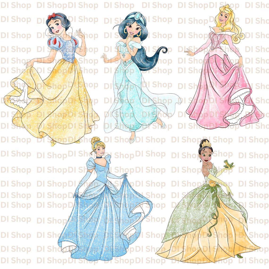 Watercolor Princess Clipart Bundle PNG, Princess Png, Princess Graphics ...