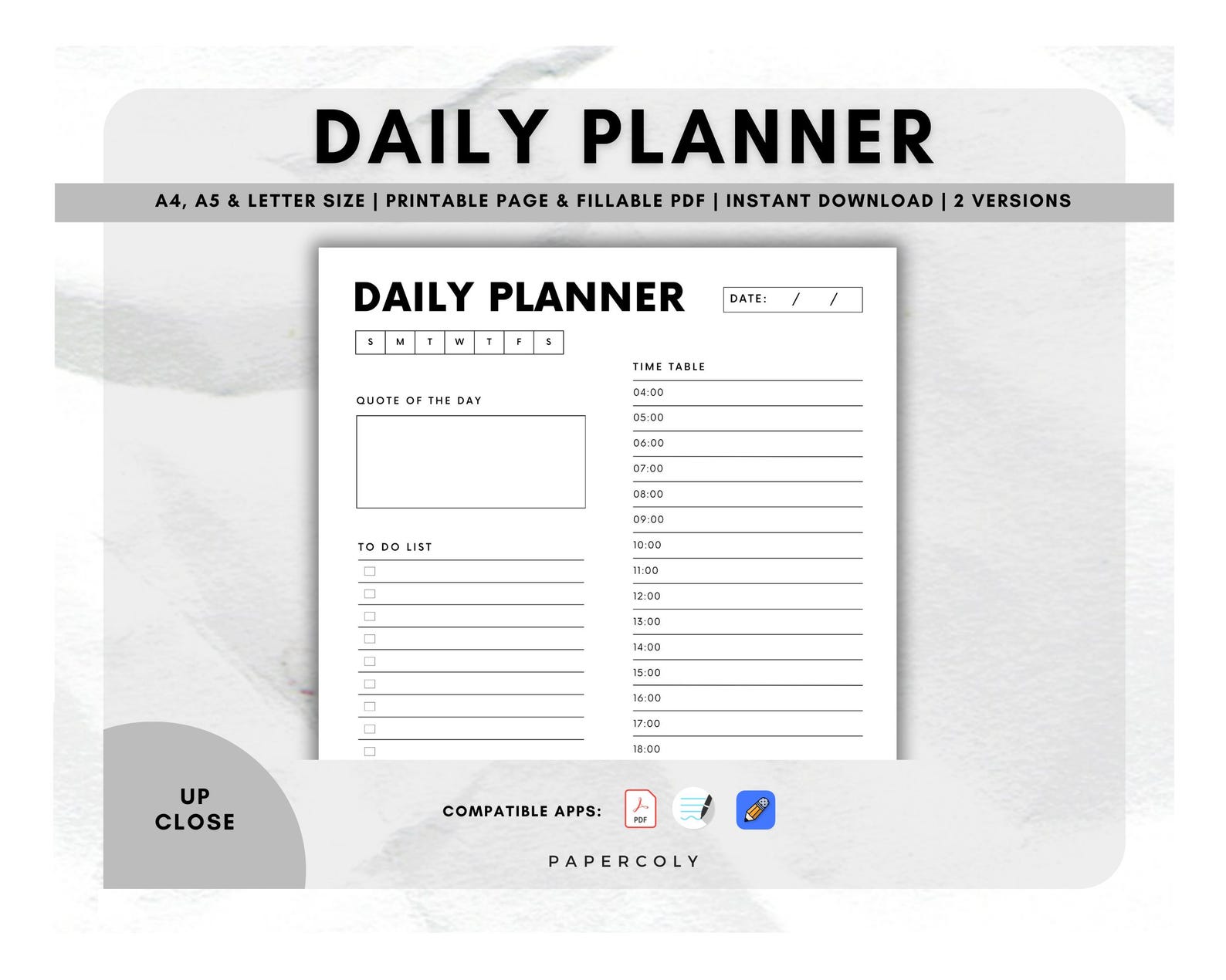 Daily Planner Printable, Daily Goal Planner, Minimalist Planner, Daily ...
