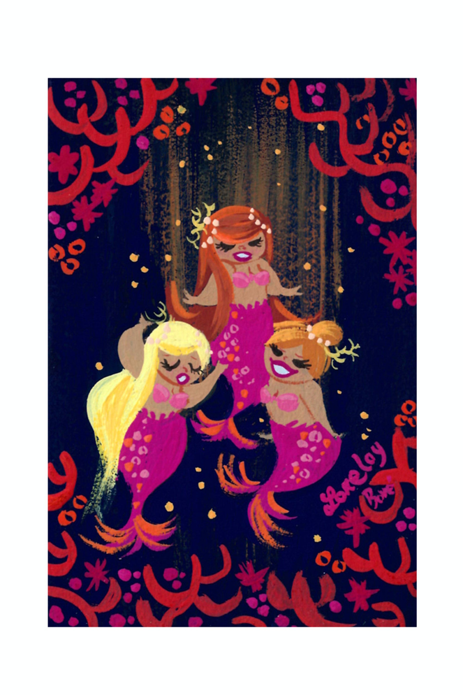 Curvey Pink Trio Singing Mermaids - Etsy