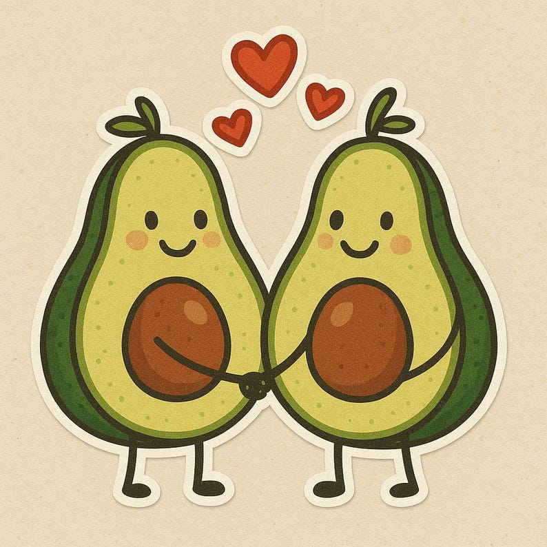 Cute Avocado Couple Sticker Pack | Digital PNG Files | Funny Kawaii ...