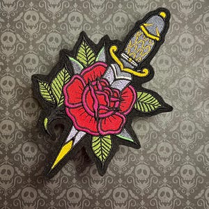 Tattoo Style Rose & Dagger Patch - Etsy