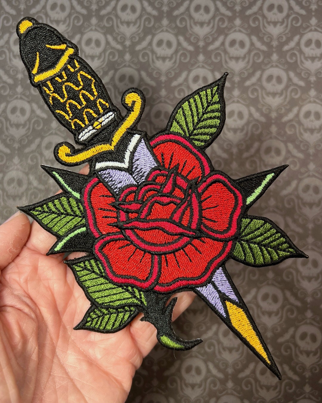 Tattoo Style Rose& Dagger Iron on Patch - Etsy