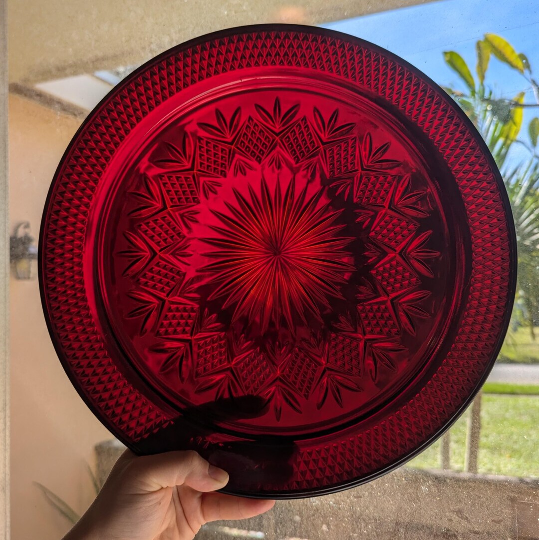 Vintage Cristal D'arques-durand Antique Ruby Red Torte Serving Plate ...