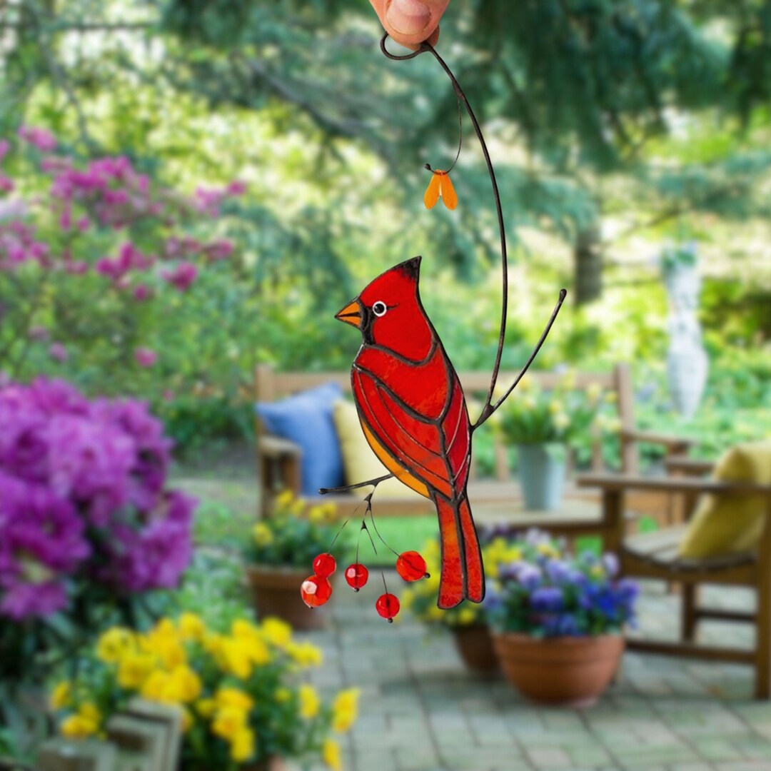 Stained Glass Art Cardinal Light Catcher, Bird Sun Catcher, Handmade ...