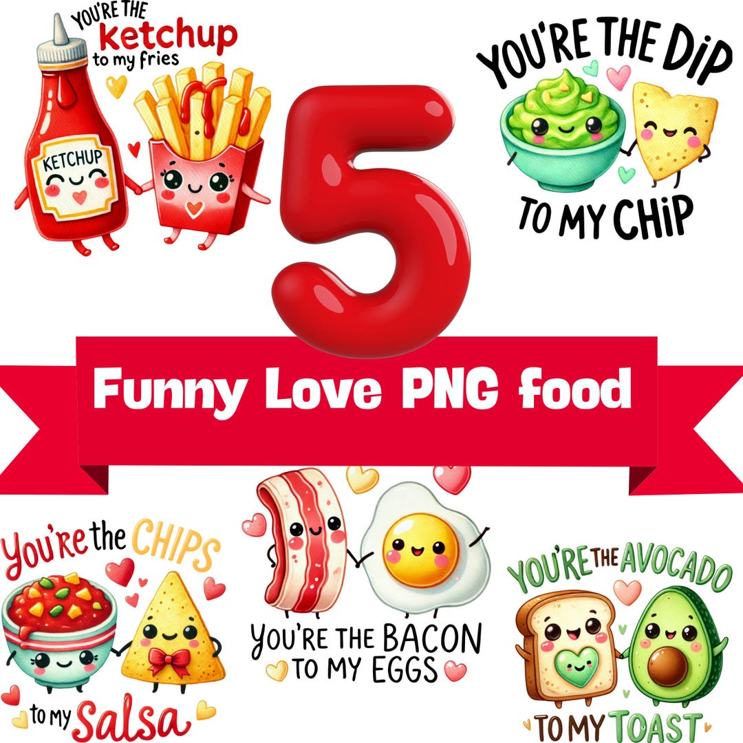 Funny Love PNG Food Design Cute Food Clipart Cartoon I Love You Card ...