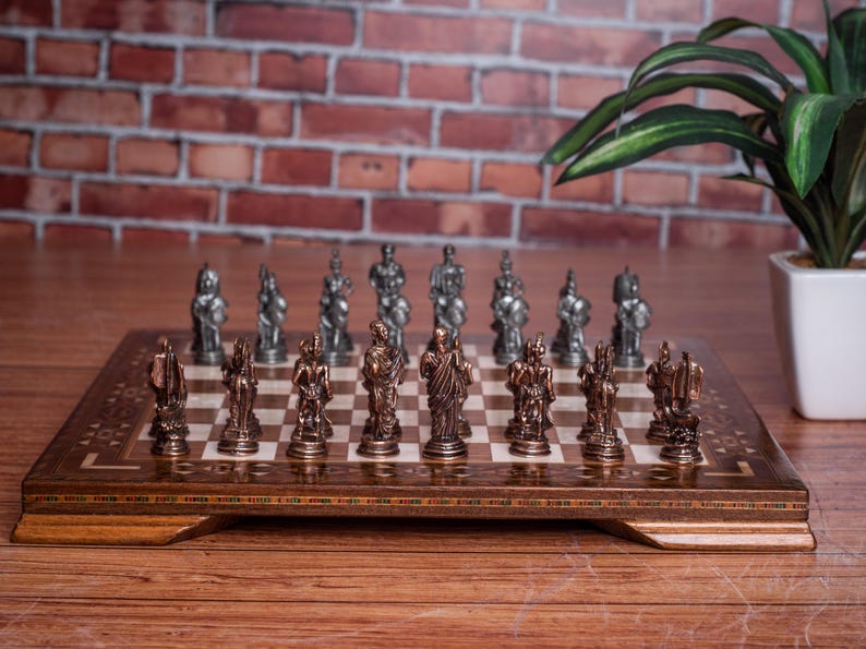 Antique Copper Troy Chess Pieces, Metal Chess Set for Adults ...