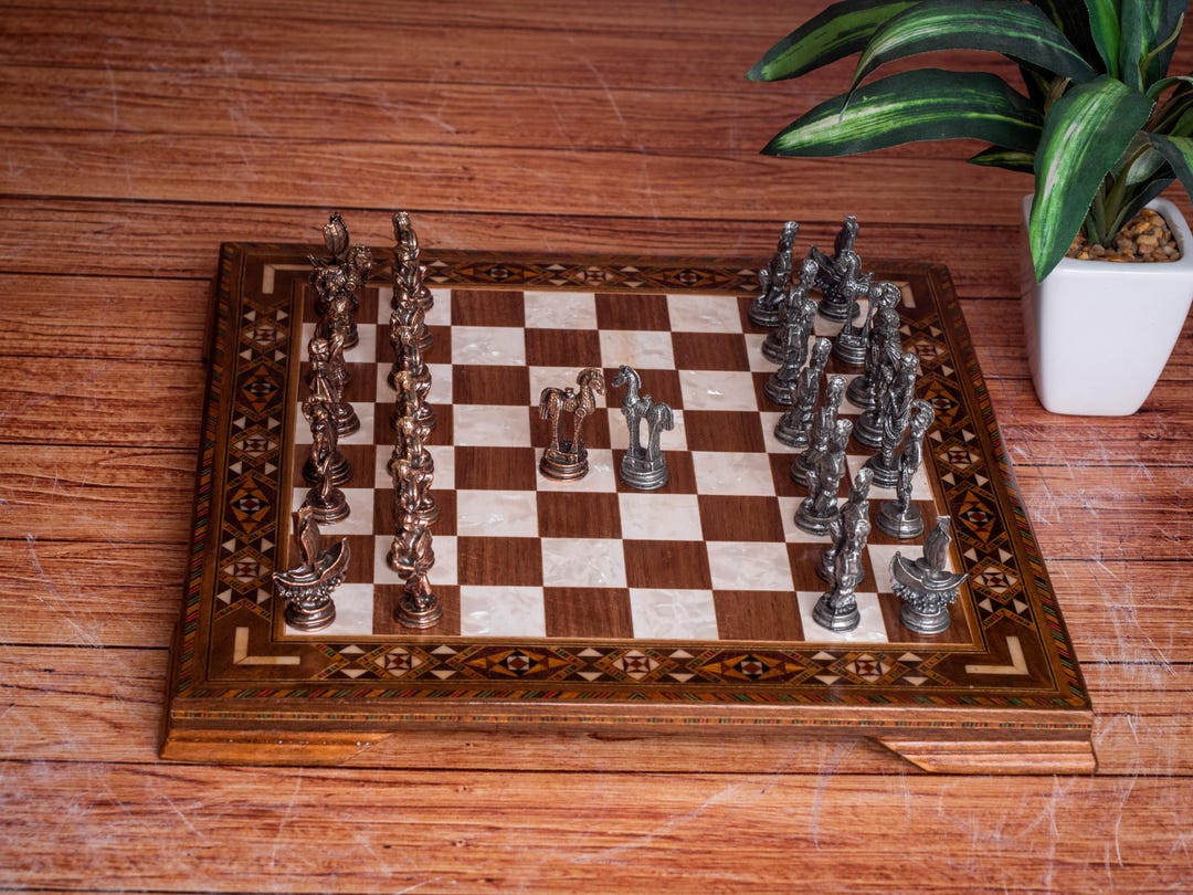 Antique Copper Troy Chess Pieces, Metal Chess Set for Adults ...