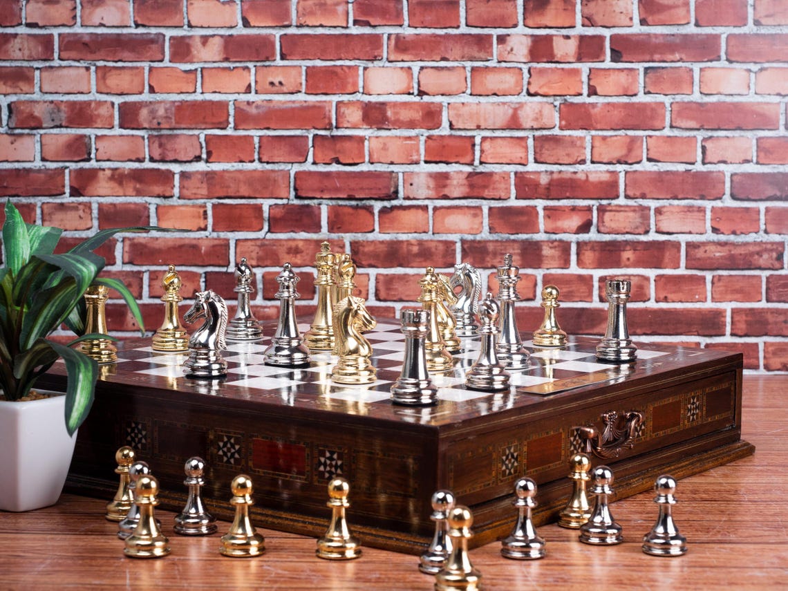Personalized Chess Set, Chess Set for Adults, Gold and Silver Metal ...