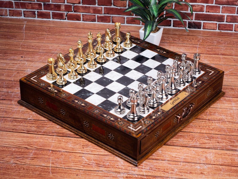 Personalized Chess Set, Chess Set for Adults, Gold and Silver Metal ...