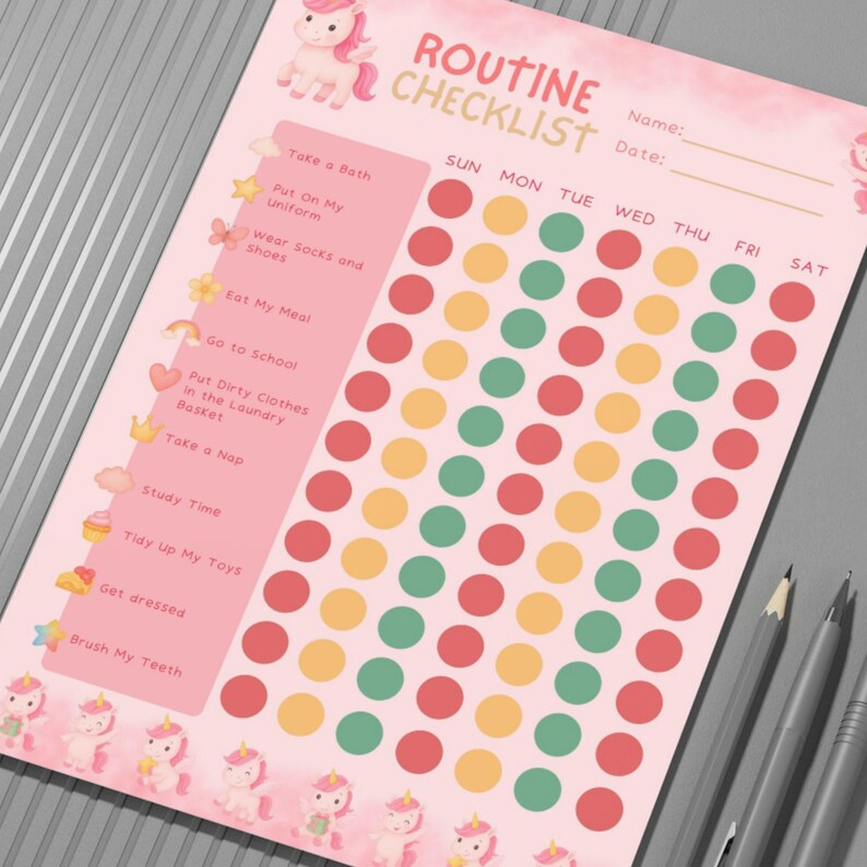 Unicorn Routine Chart for Kids | Watercolor Daily Checklist Printable ...