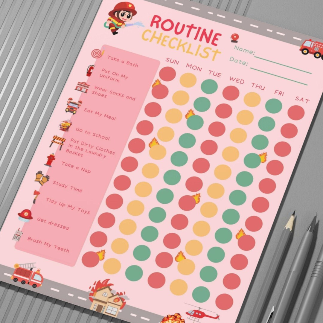 Editable Firefighter Kids Routine Chart, Daily Planner Template, Daily ...