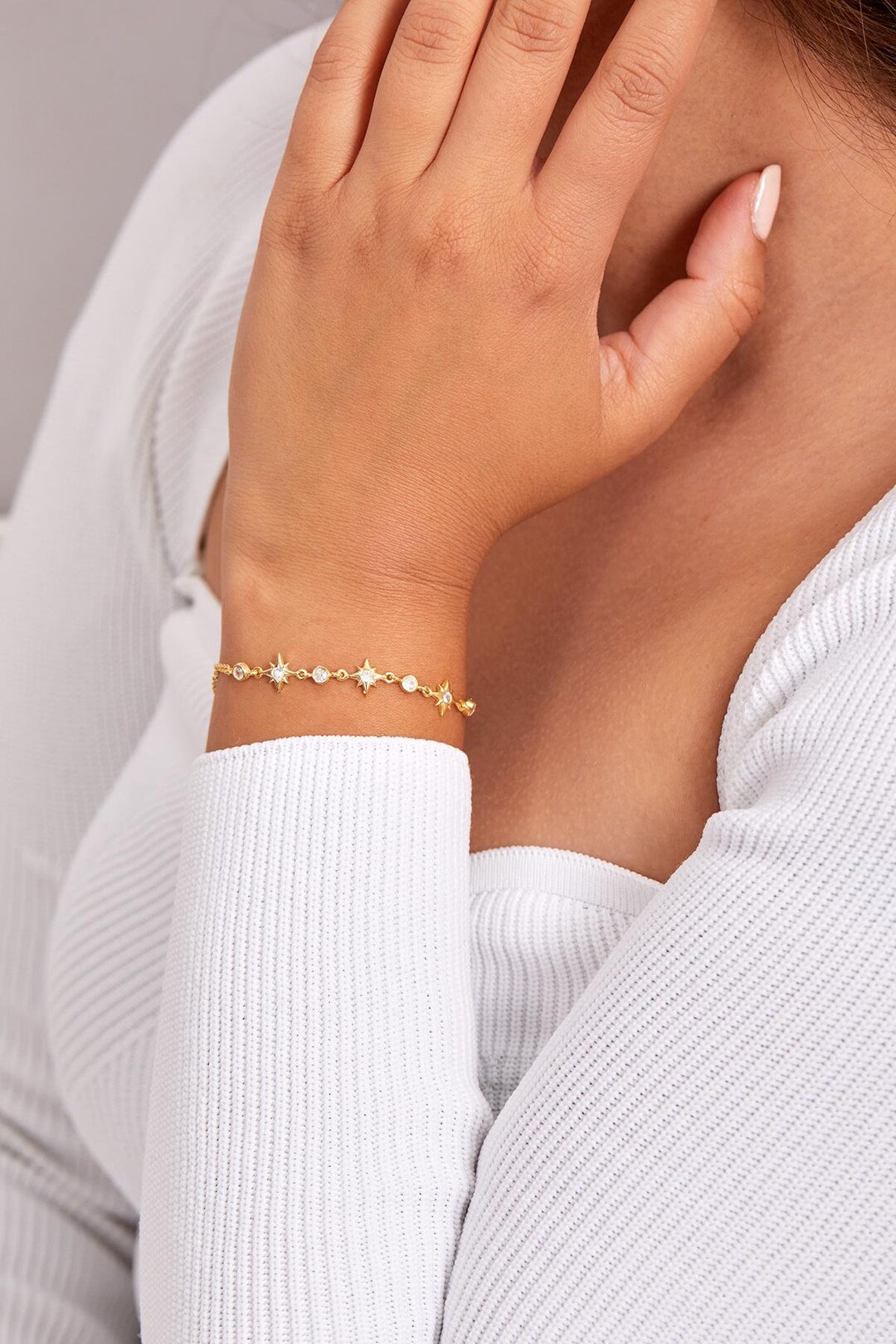 North Star Bracelet, Sterling Silver Star Bracelet, Handmade Gold North ...