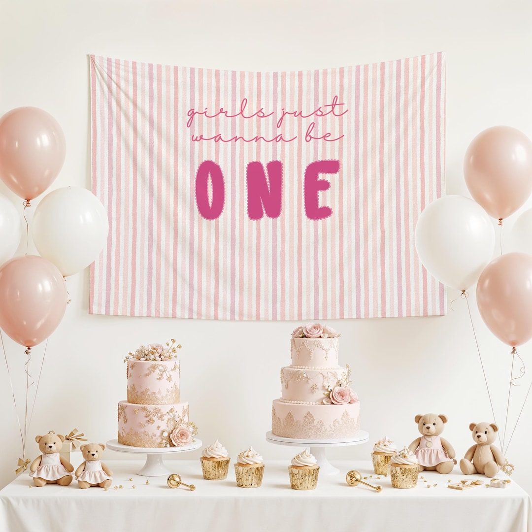 Girls Just Wanna Be One Birthday Banner | Pink Birthday Backdrop | Cake ...