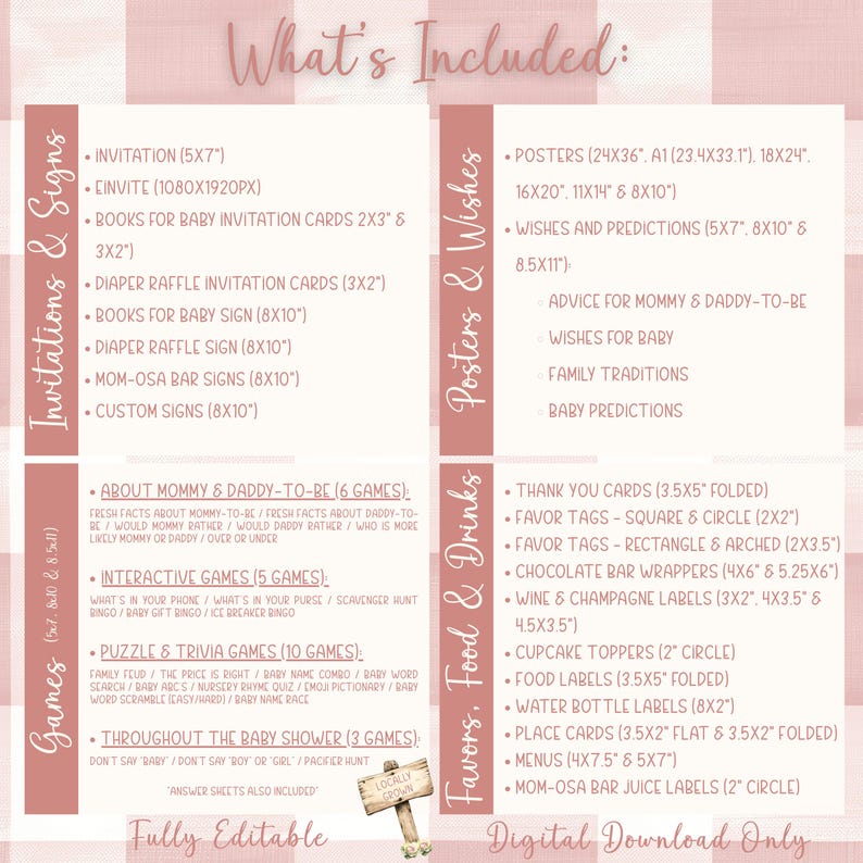 Locally Grown Pink Gingham Baby Shower Bundle – Digital Download ...