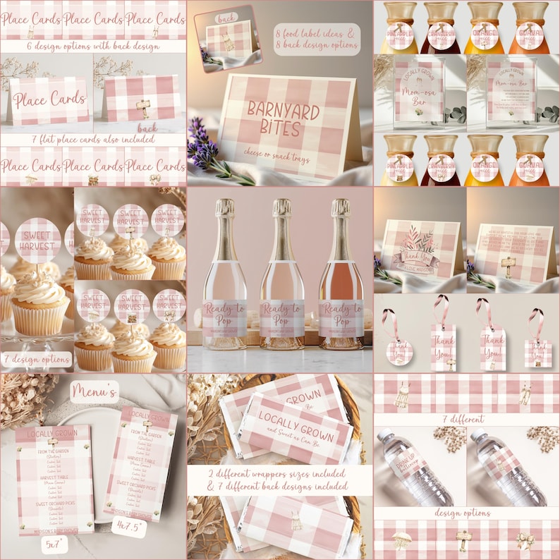 Locally Grown Pink Gingham Baby Shower Bundle – Digital Download ...