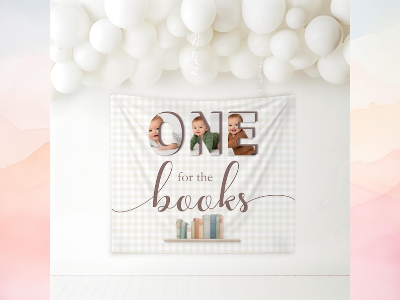 One for the Books First Birthday Backdrop, Personalized Photo Banner ...
