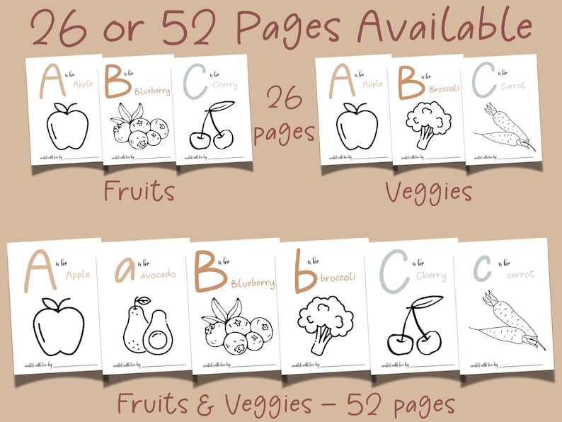 Personalized Baby Shower ABC Book: Fruits & Veggies Coloring Pages ...