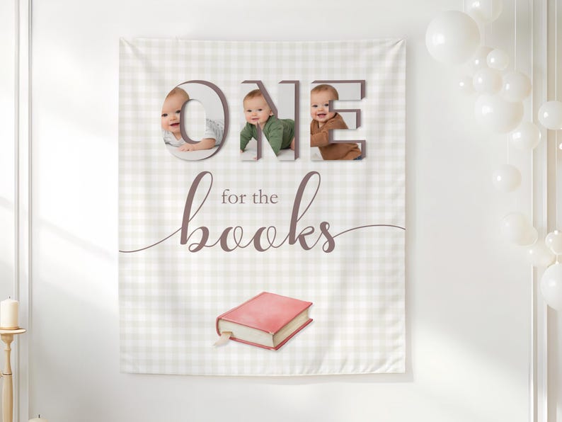 One for the Books First Birthday Backdrop, Personalized Photo Banner ...