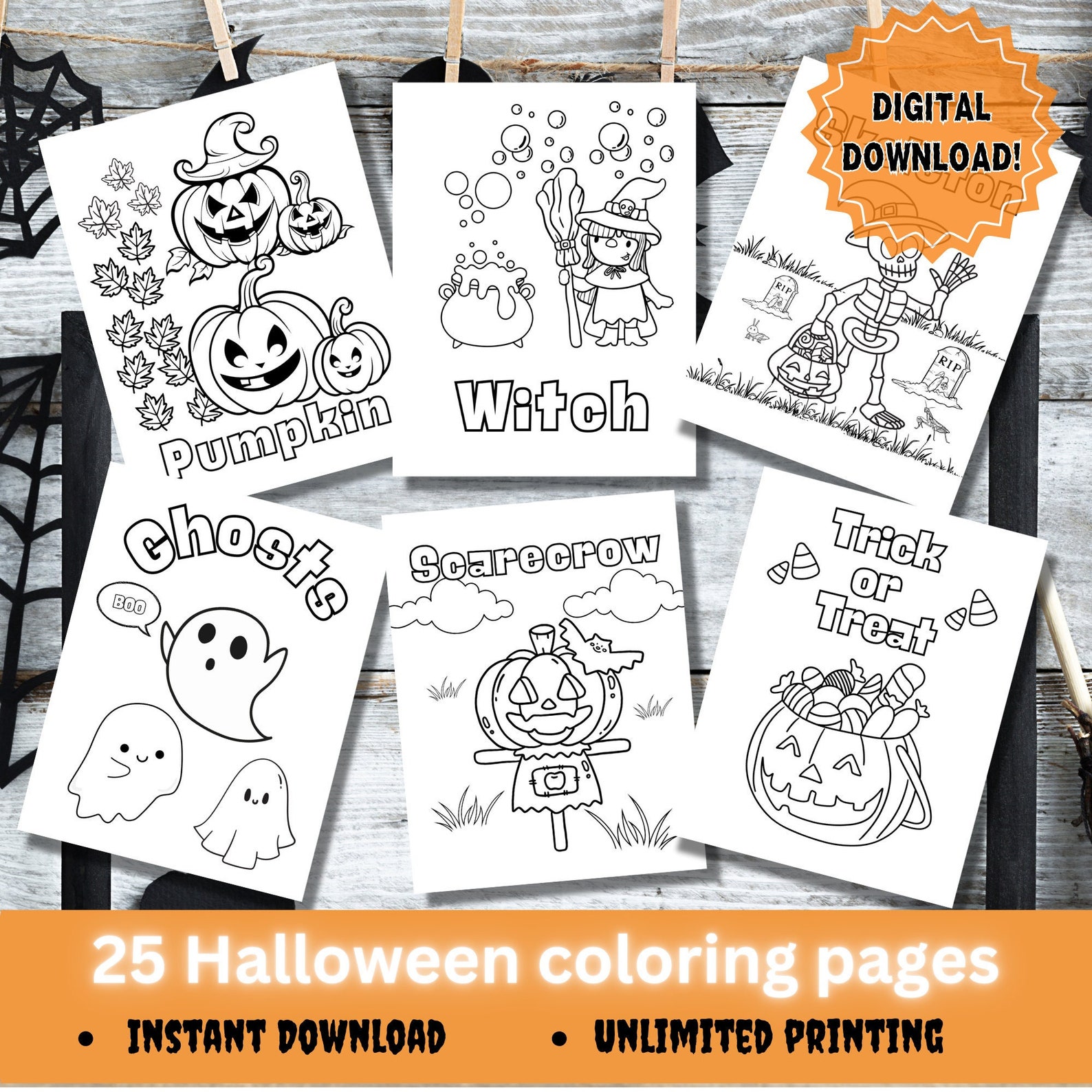 Printable Spooky Cute Halloween Coloring Pages, Digital Coloring ...