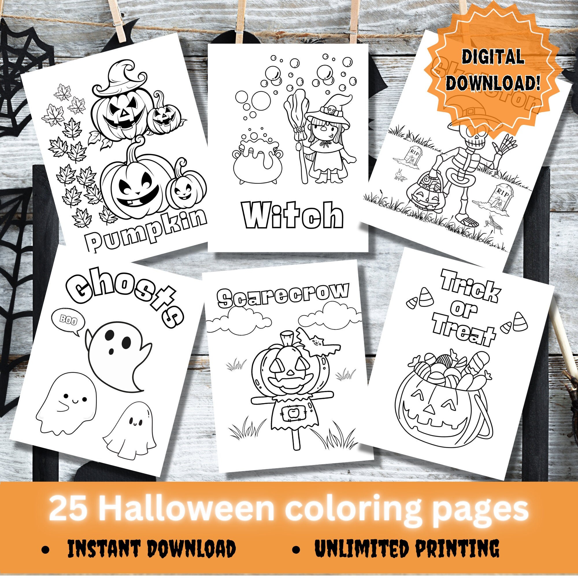 Printable Spooky Cute Halloween Coloring Pages, Digital Coloring ...