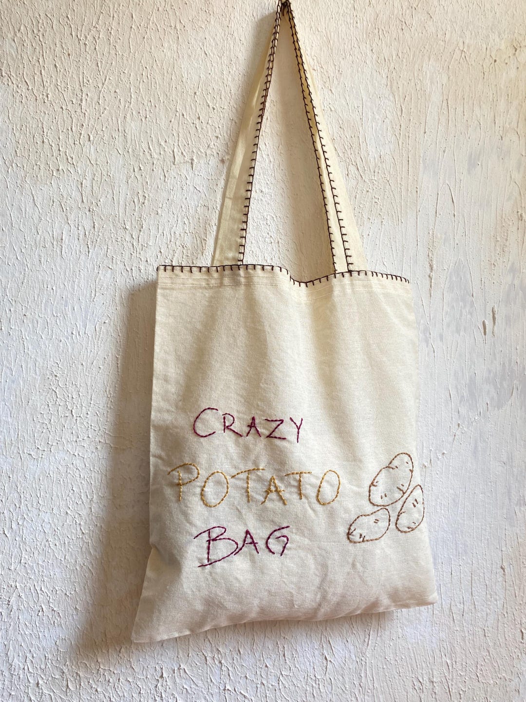 Potato Embroidered Tote Bag / Hand Embroidered Shopping Bag / Gift Bag ...