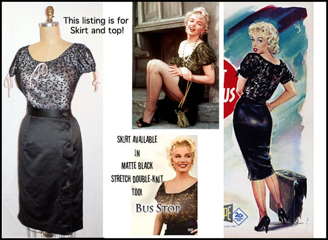1955 Marilyn Lacy Bus Stop Top WITH Black Side Button Pencil Skirt ...