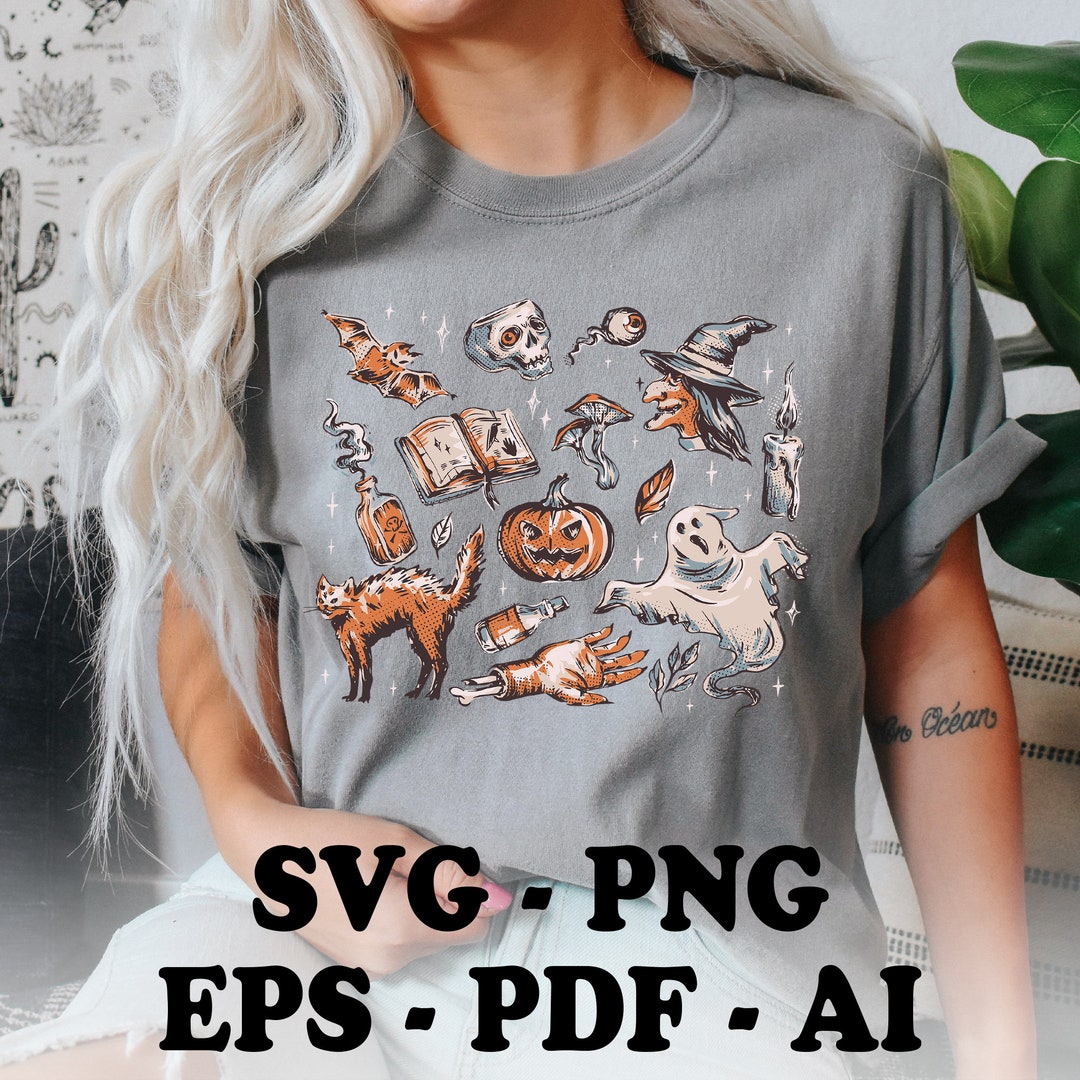 Vintage Halloween Elements SVG, Pumpkins Svg, Halloween Ghost Png ...