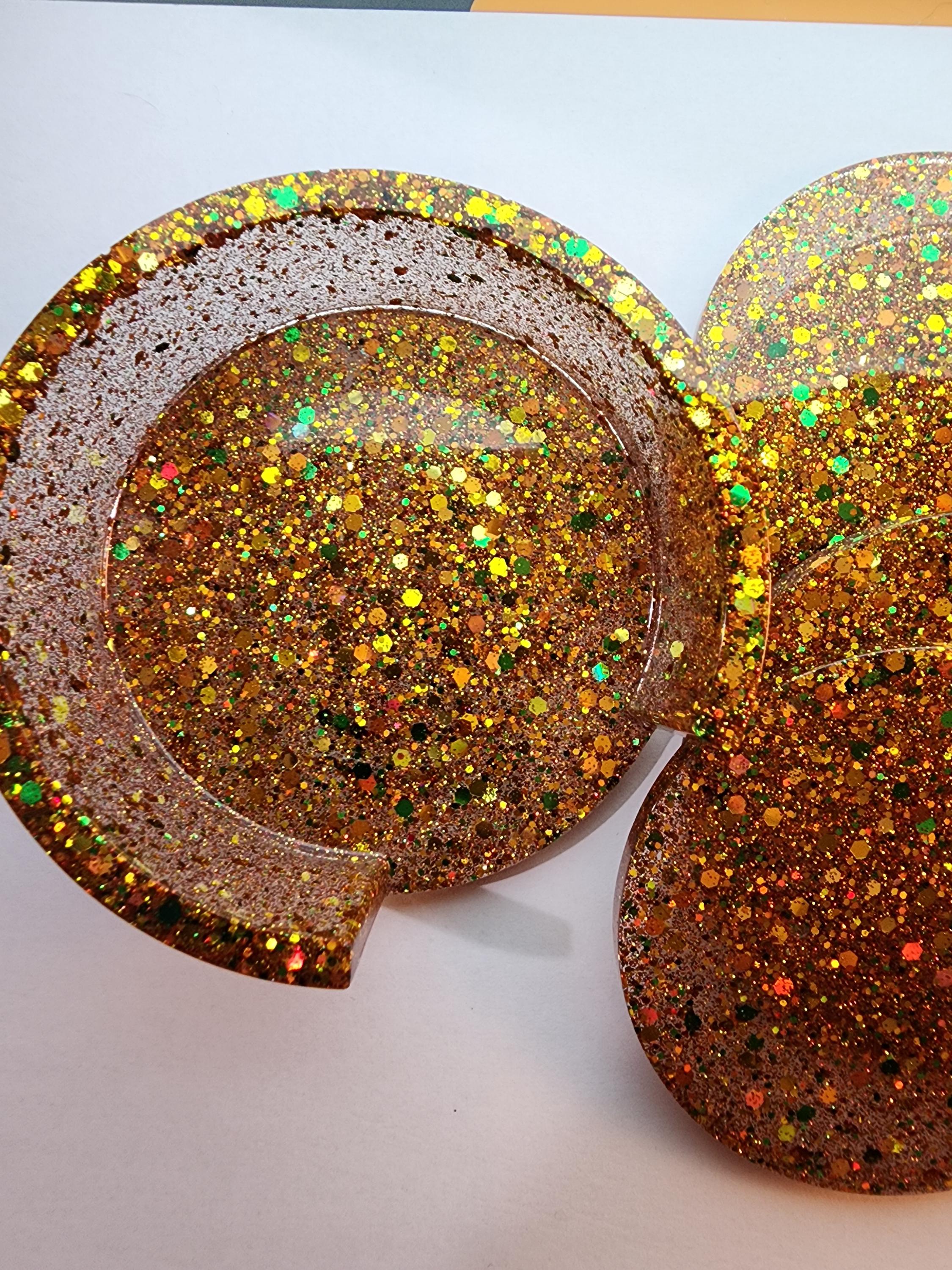 Fall Coaster Set 4 Coasters and Holder Orange Gold Green Red Glitters ...