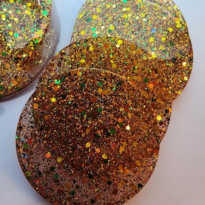 Fall Coaster Set 4 Coasters and Holder Orange Gold Green Red Glitters ...