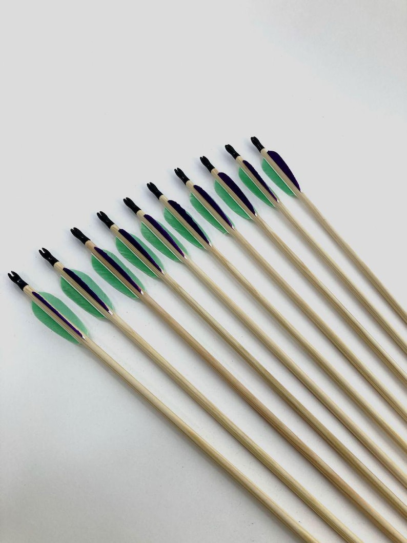 12 Wooden Training Arrows: Real Turkey Feathers, Metal Tip Arrowhead - Etsy