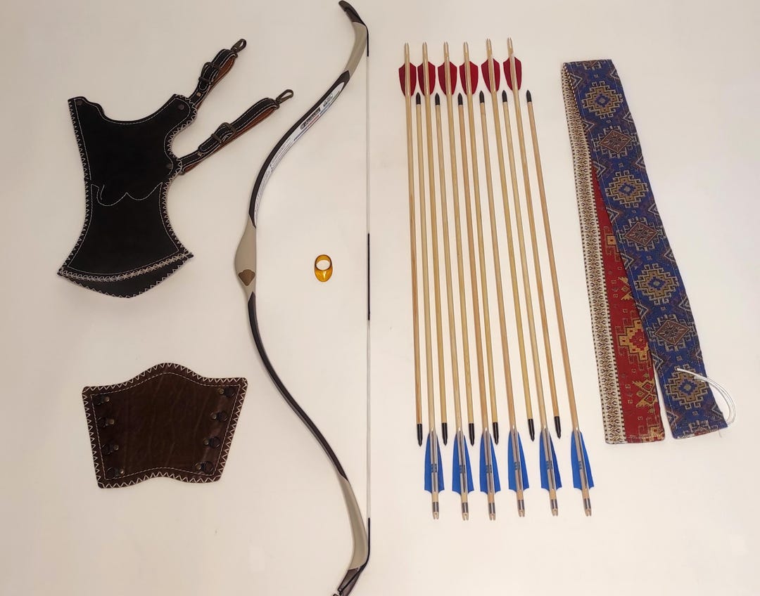 Turkish Archery Bow Set: Beginner Training, Arrows, Quiver, Thumbring ...