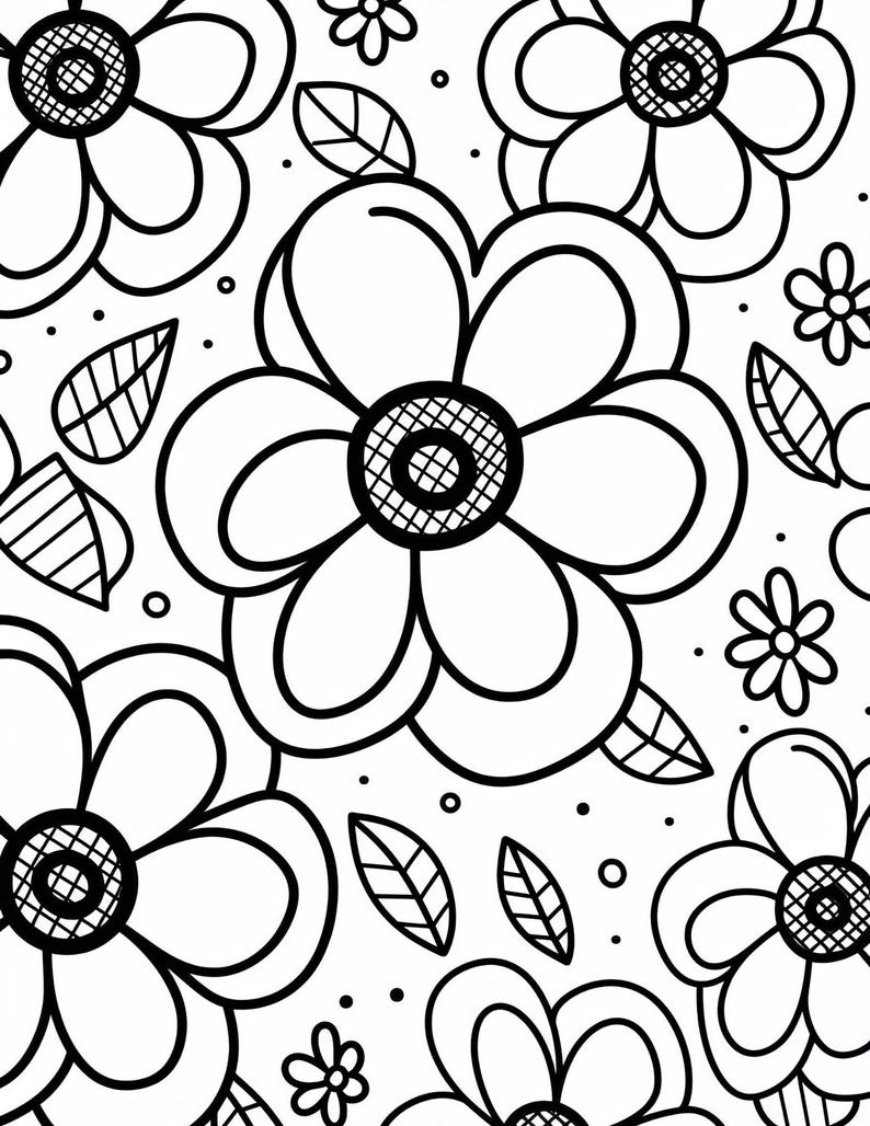 Groovy Flower Coloring Book | Printable Retro Coloring Pages | Mix and ...