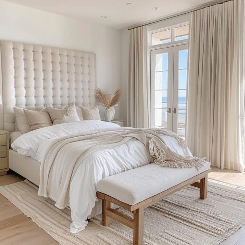 Coastal Linen Tufted Headboard | Custom Beach House Bedroom Style ...