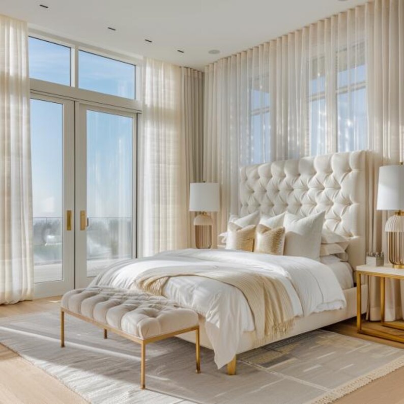 Coastal Tufted Headboard | Cream White Bed Panel With Bench | Seaside ...