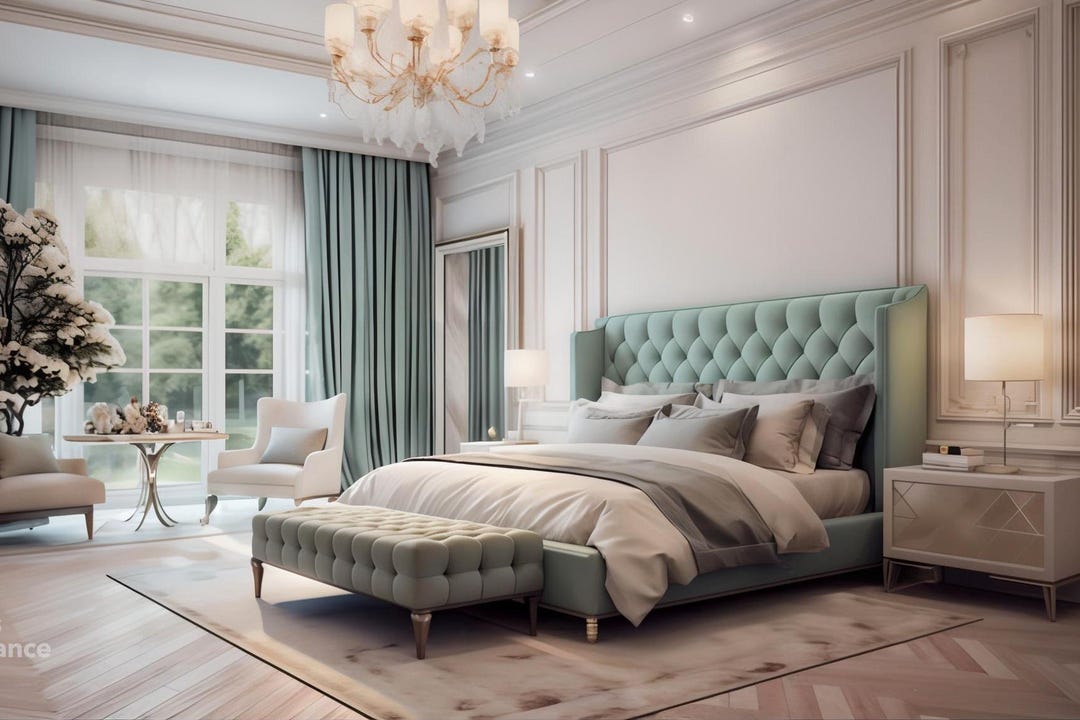 Mint Green Velvet Bed Headboard – Custom Luxury Design, Interior ...