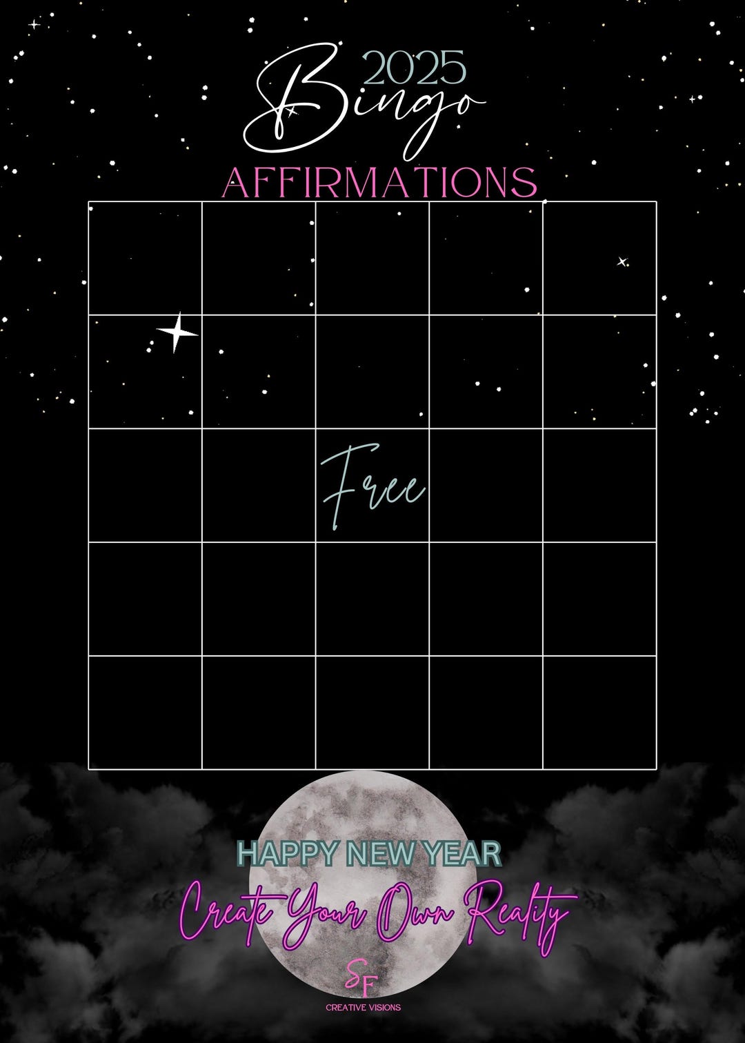 2025 Affirmation Bingo - New Year Vision Board Game - Manifestation ...