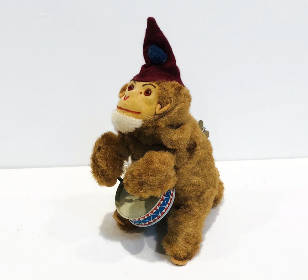 Vintage German Drumming Monkey, Wind-up Toy, Mechatronic, Brown Fur ...