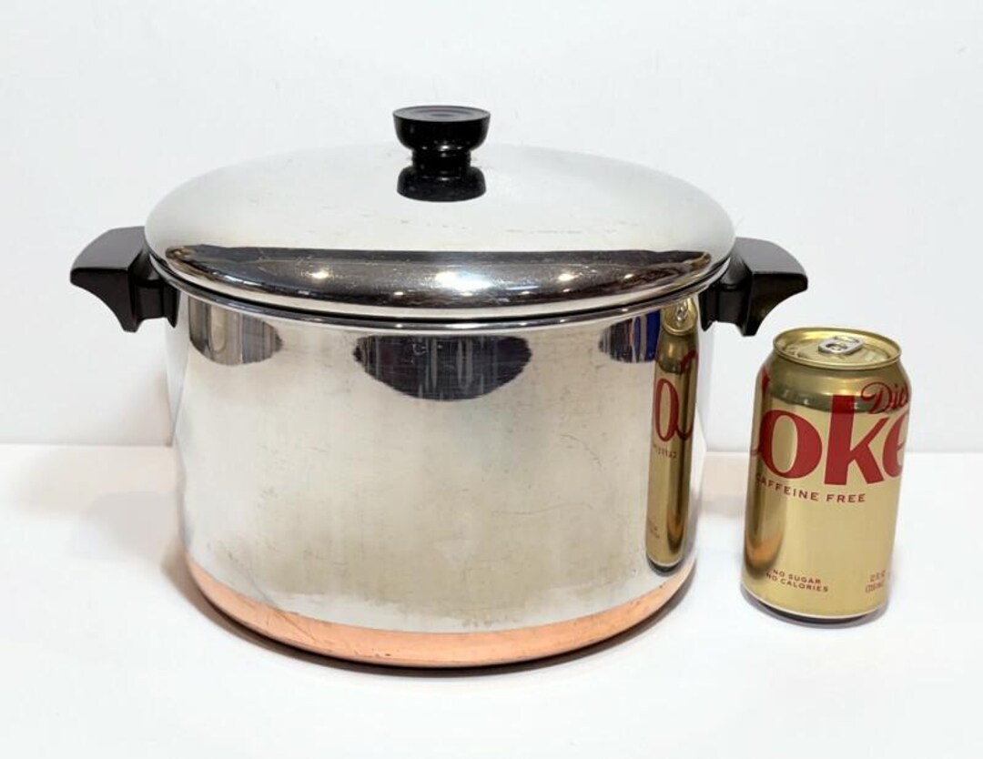 Vintage 8 Quart Revere Ware Copper Bottomed Large Lidded Stock Pot, 10. ...
