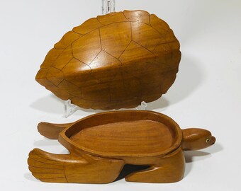 Hand Carved Wooden Turtle,vintage Wood Turtle,unique Storage,removeable ...