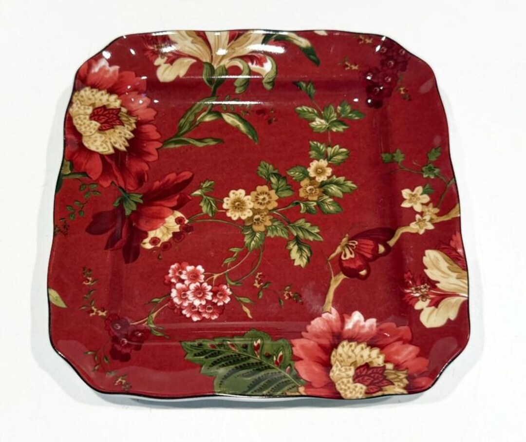 Small Square Appetizer Plate, by 222 Fifth "fleur Rouge", 6.25 Inch ...