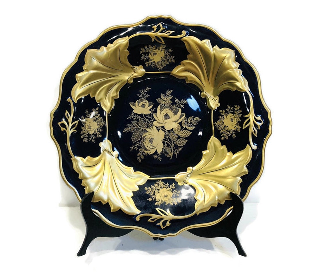 Vintage Cobalt Blue and Gold Large Plate, "echt Weimar Kobalt ...