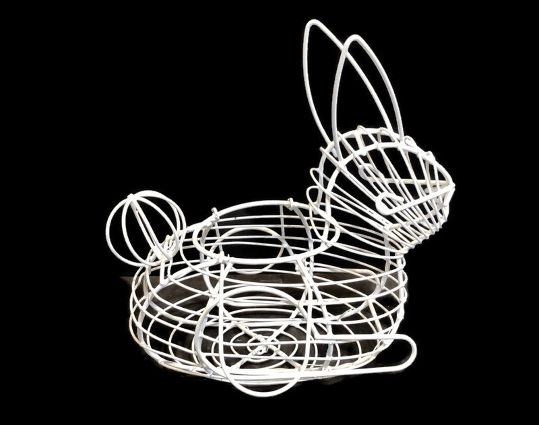 White Metal Wire Bunny Basket - so Sweet! Egg Basket, Two Handles ...